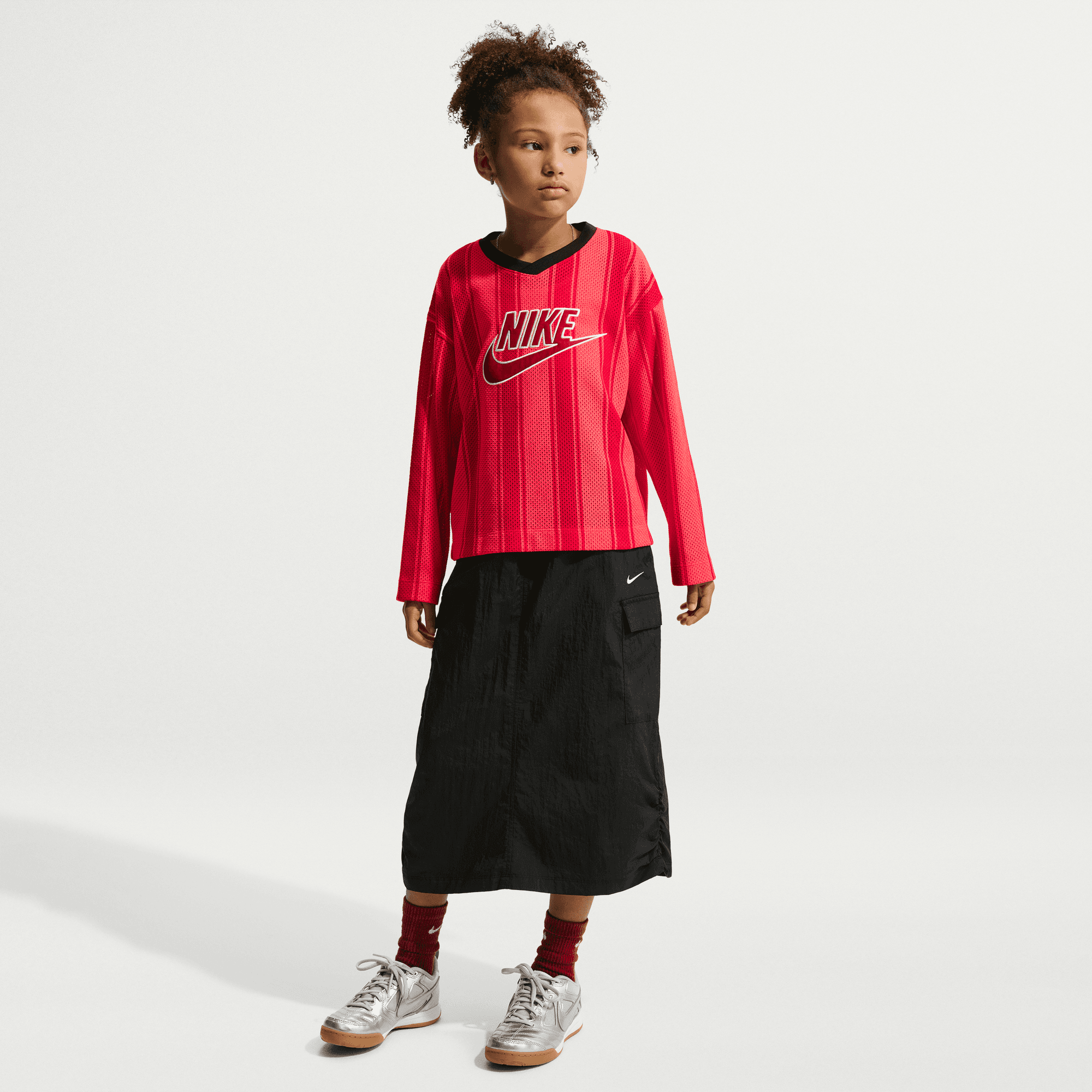 NIKE SPORTSWEAR COLLECTION BIG KIDS' LONG-SLEEVE MESH JERSEY LT CRIMSON ...