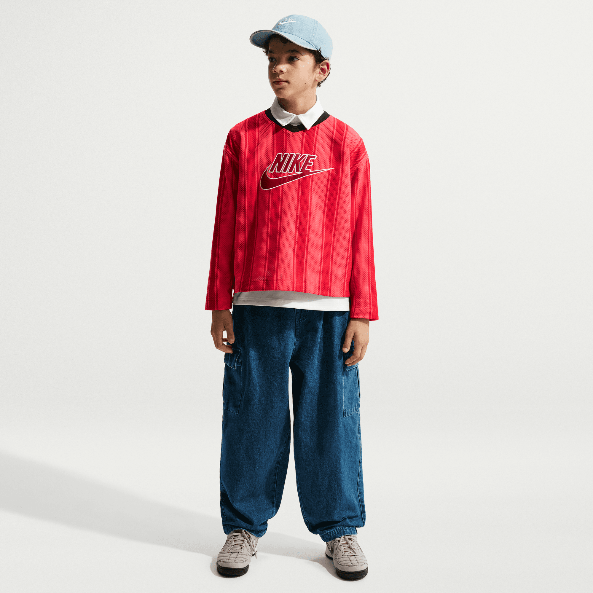 NIKE SPORTSWEAR COLLECTION BIG KIDS' LONG-SLEEVE MESH JERSEY LT CRIMSON ...